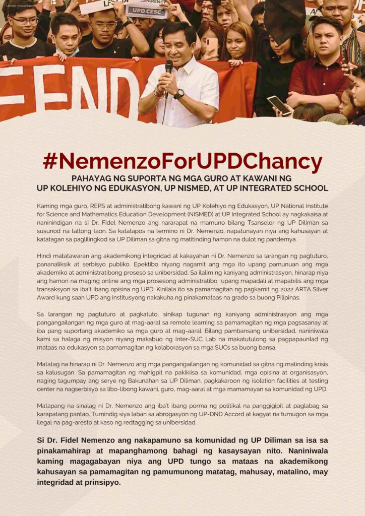 Pahayag ng Suporta ng mga Guro at Kawani ng UP Kolehiyo ng Edukasyon ... Pahayag ng Suporta ng mga Guro at Kawani ng UP Kolehiyo ng Edukasyon ...
